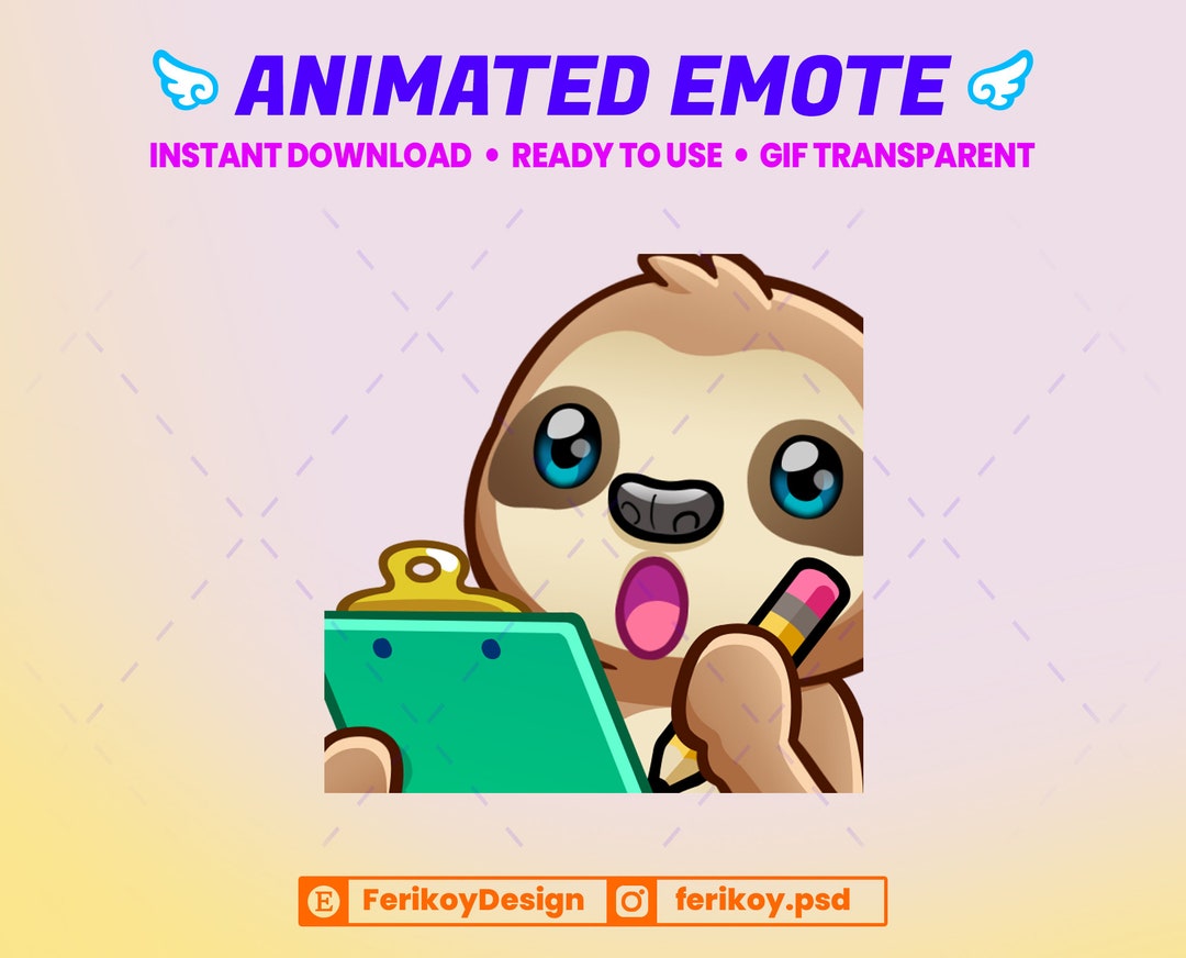 Taking Notes Cute Sloth Animated Emote - Sloth Bear Notes - for Twitch ...