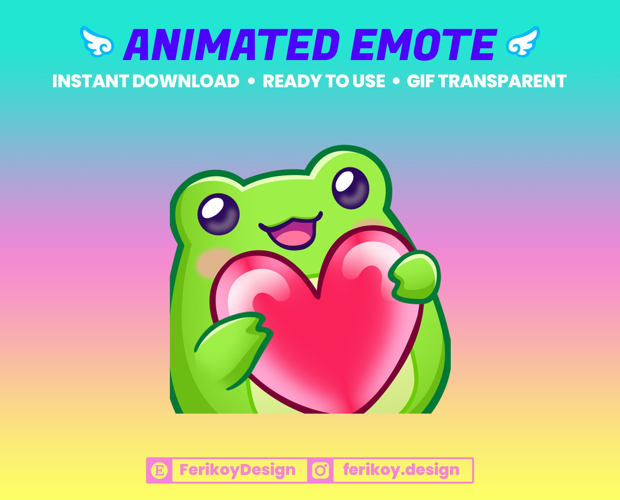 Heart Love Cute Frog Animated Emote Sip Emote for Twitch and Discord ...