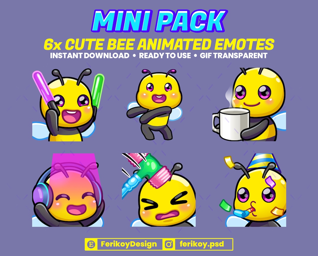 6x Cute Bee Animated Emotes - Coffee Jamming Rave Party - Wasp Hornet ...