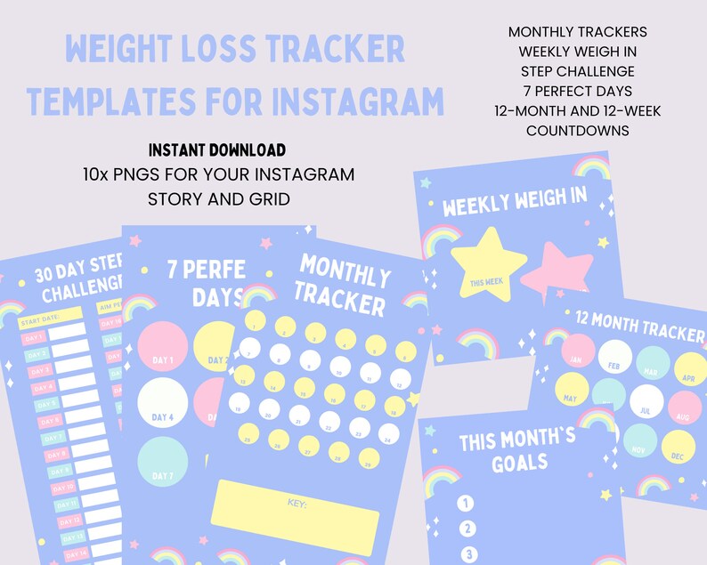Rainbow Instagram Weight Loss Tracker Bundle Weekly Weigh - Etsy