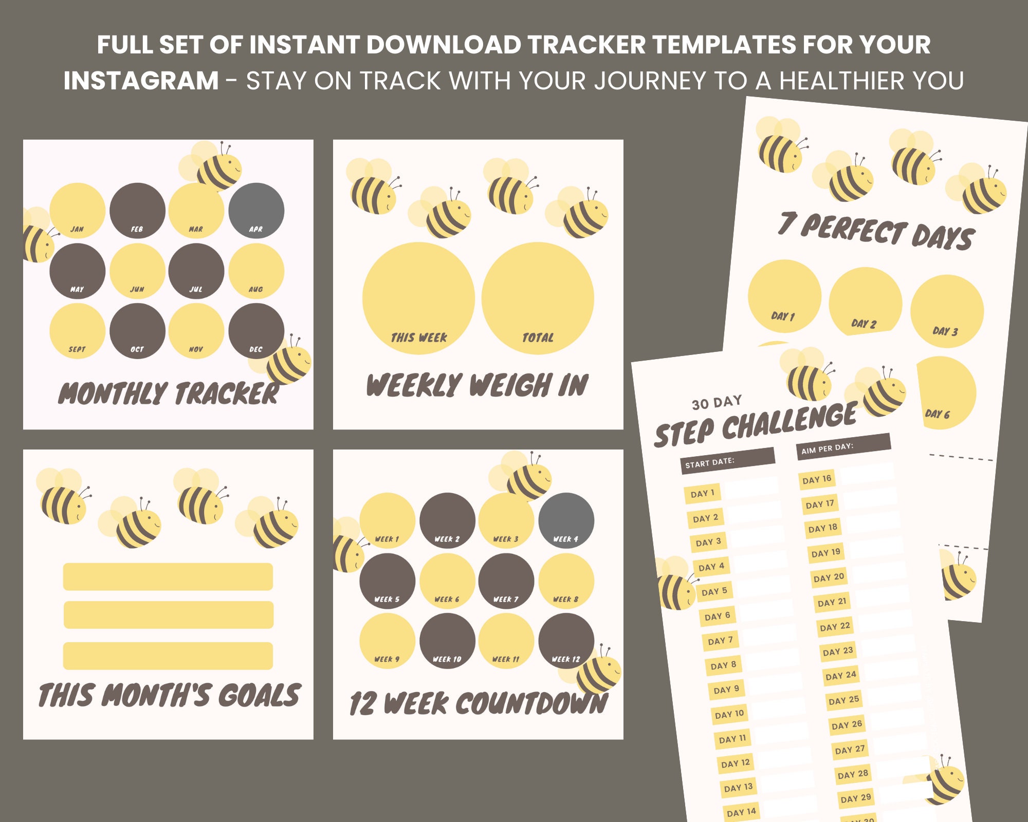 Bumblebee Instagram Weight Loss Tracker Bundle - Weekly Weigh Loss ...