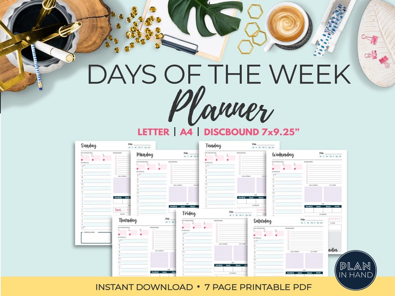 Daily Planner Printable 7 Day Week Planner Pages Printable to Do List ...