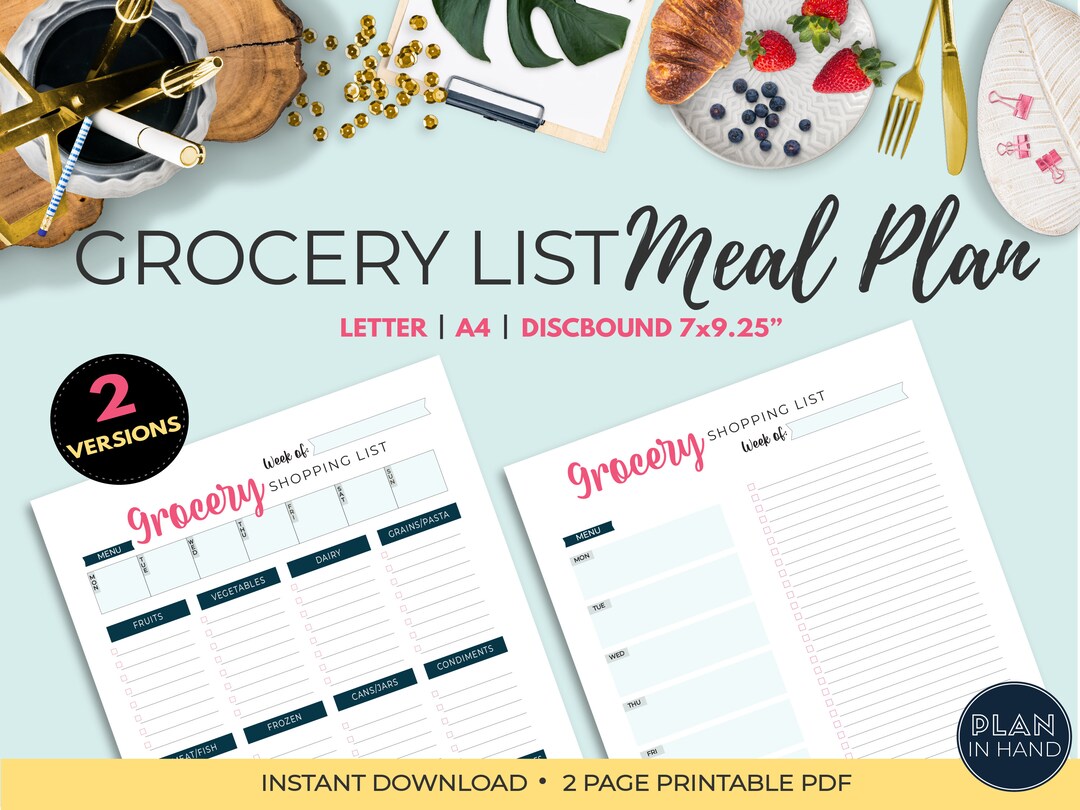Grocery List Printable Meal Plan Planner Blank Grocery Shopping List ...