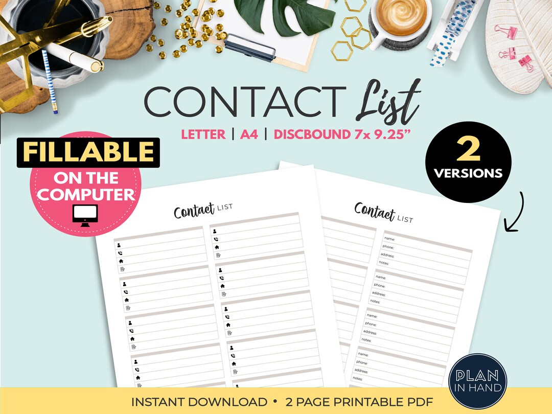 Contact List Printable Address List Contact List Template Emergency ...