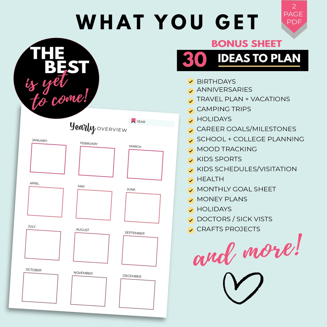 Yearly Overview Year at a Glance Printable Vision Board - Etsy