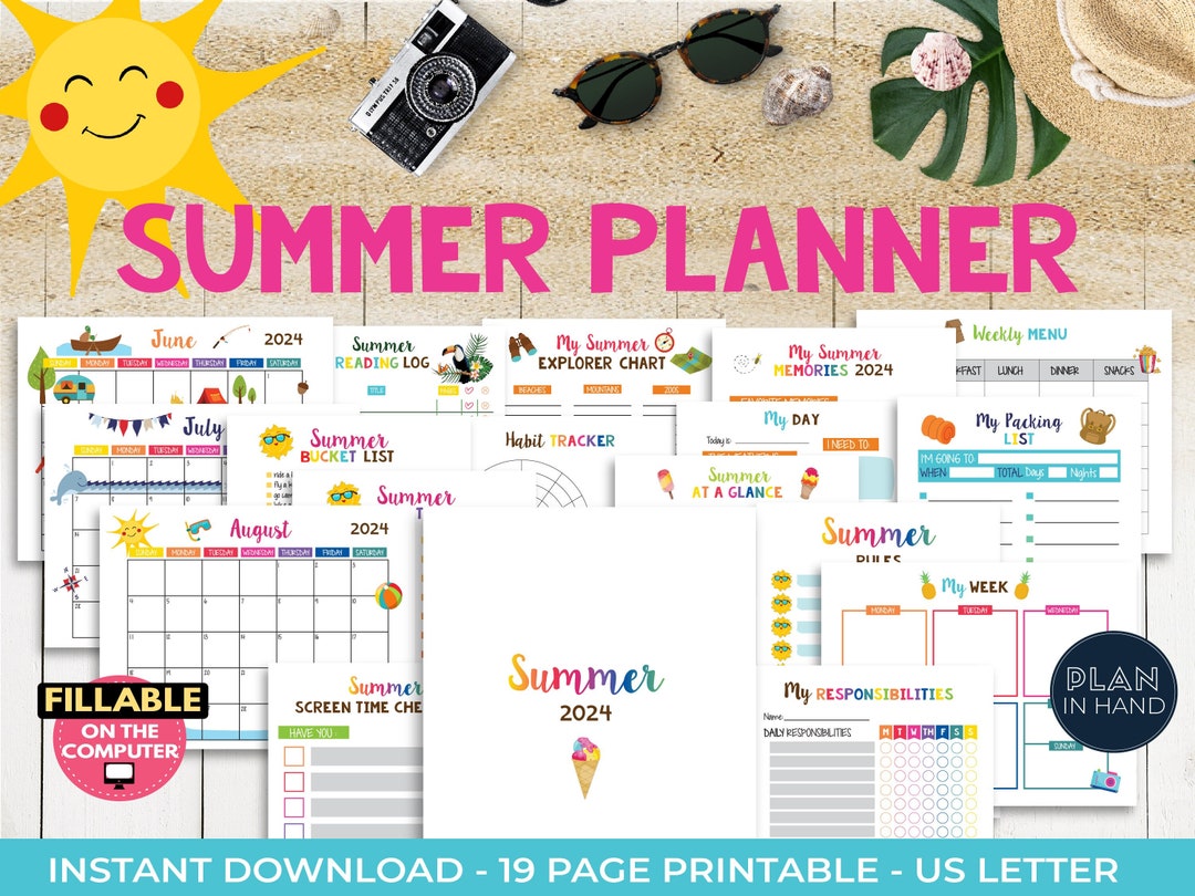 Summer Planner for Kids Printable 2024 Editable Activity Planner Summer ...