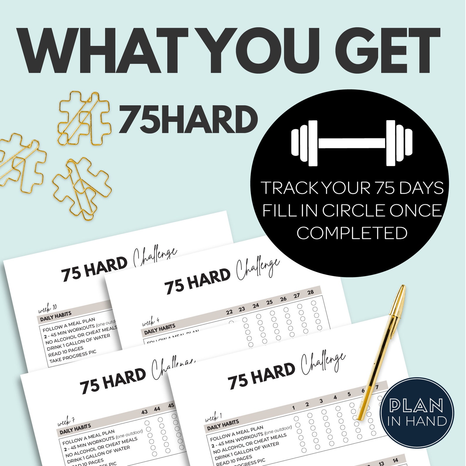 75 Hard Challenge Tracker Printable Fitness Tracker Habit Tracker 75 ...