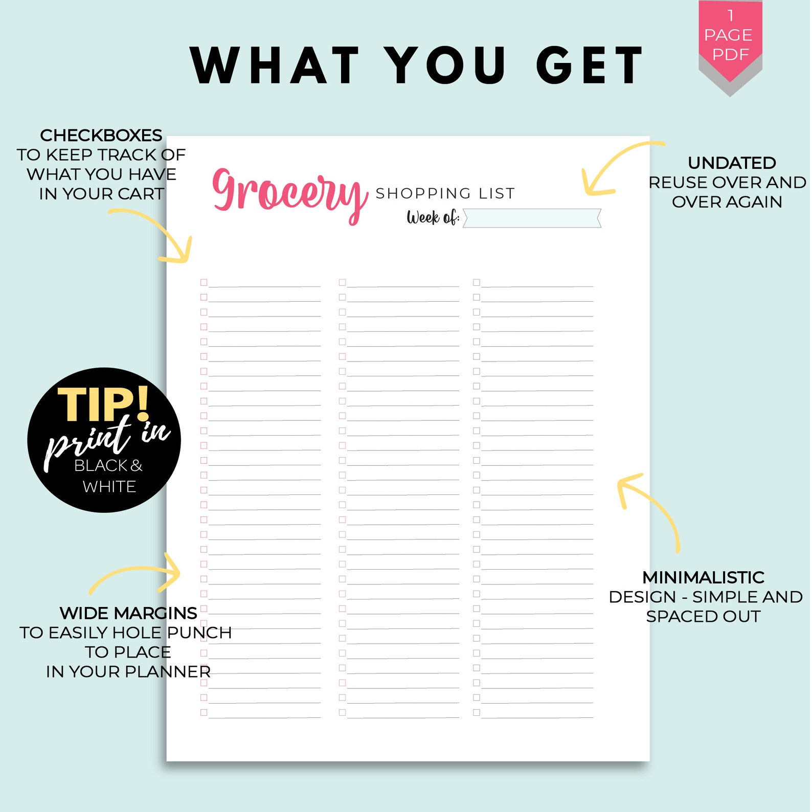 Grocery List Blank Grocery List Printable Shopping List - Etsy