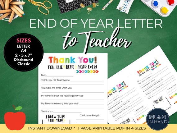 Teacher Appreciation Printable End of Year Teacher Gift End of - Etsy