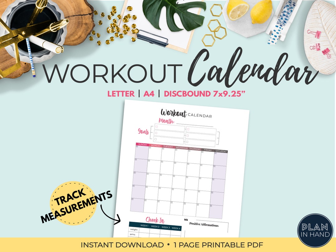 Monthly Workout Calendar Printable Digital Workout Calendar Fitness ...