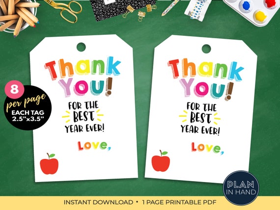 Teacher Appreciation Tags Printable End of Year Teacher Gift - Etsy