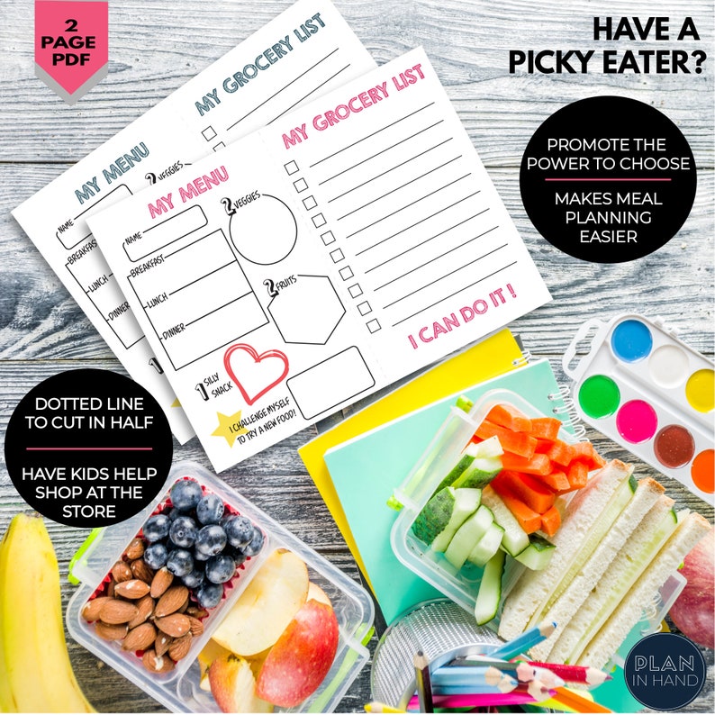 Kids Menu Food Planner Printable Nutrition Worksheet Toddler - Etsy