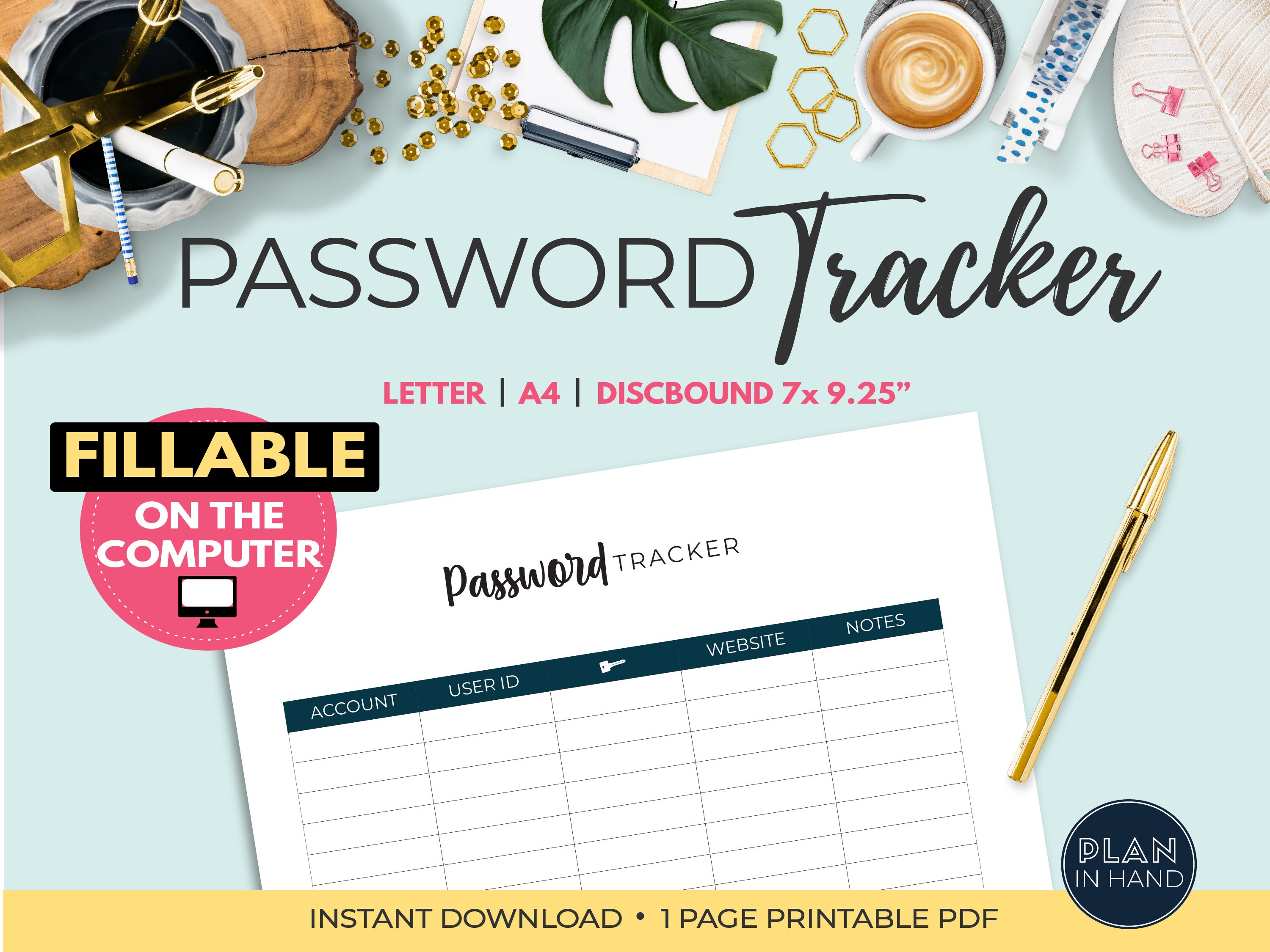 Password Tracker Printable Fillable Password Keeper Password Organizer ...