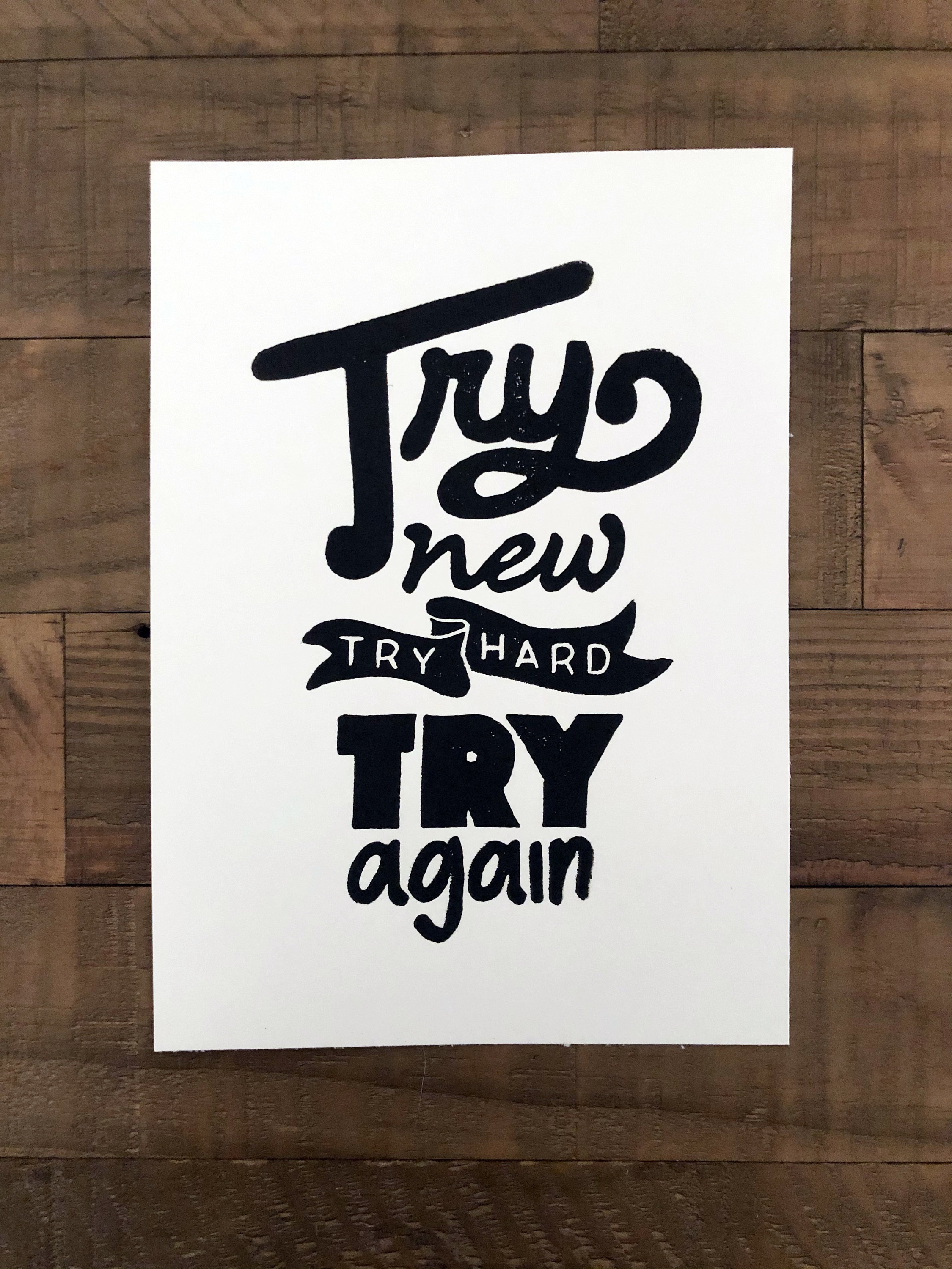 Try New Try Hard Try Again Typography Block Print - Etsy.de