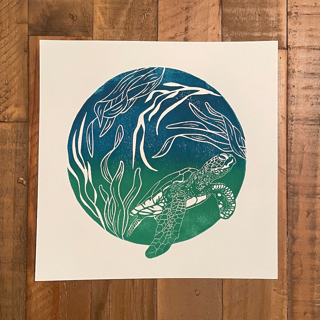 Green Sea Turtle Block Print - Etsy
