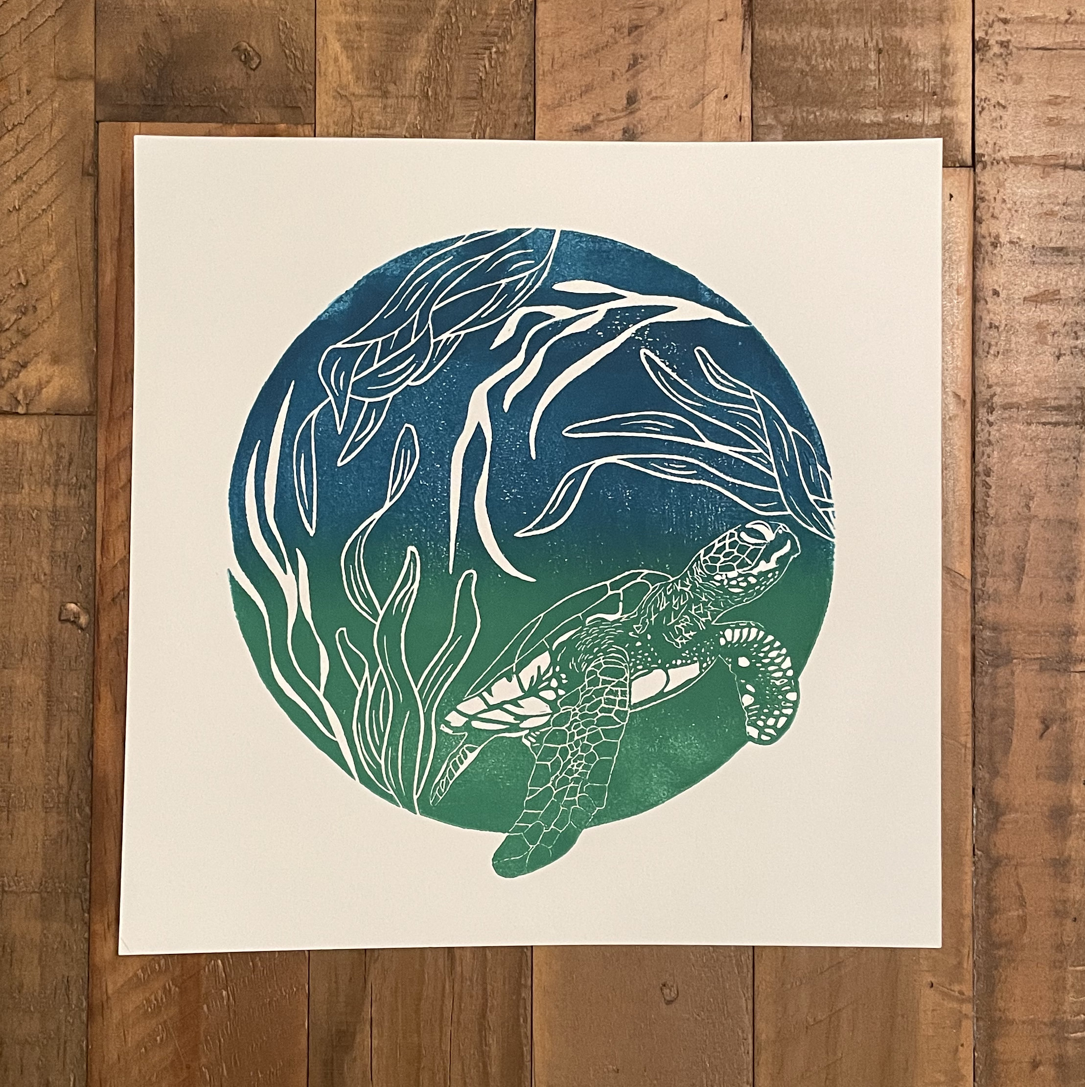 Green Sea Turtle Block Print - Etsy