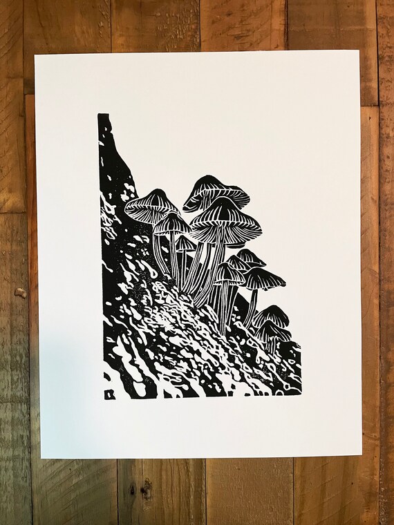 Mushrooms Block Print - Etsy