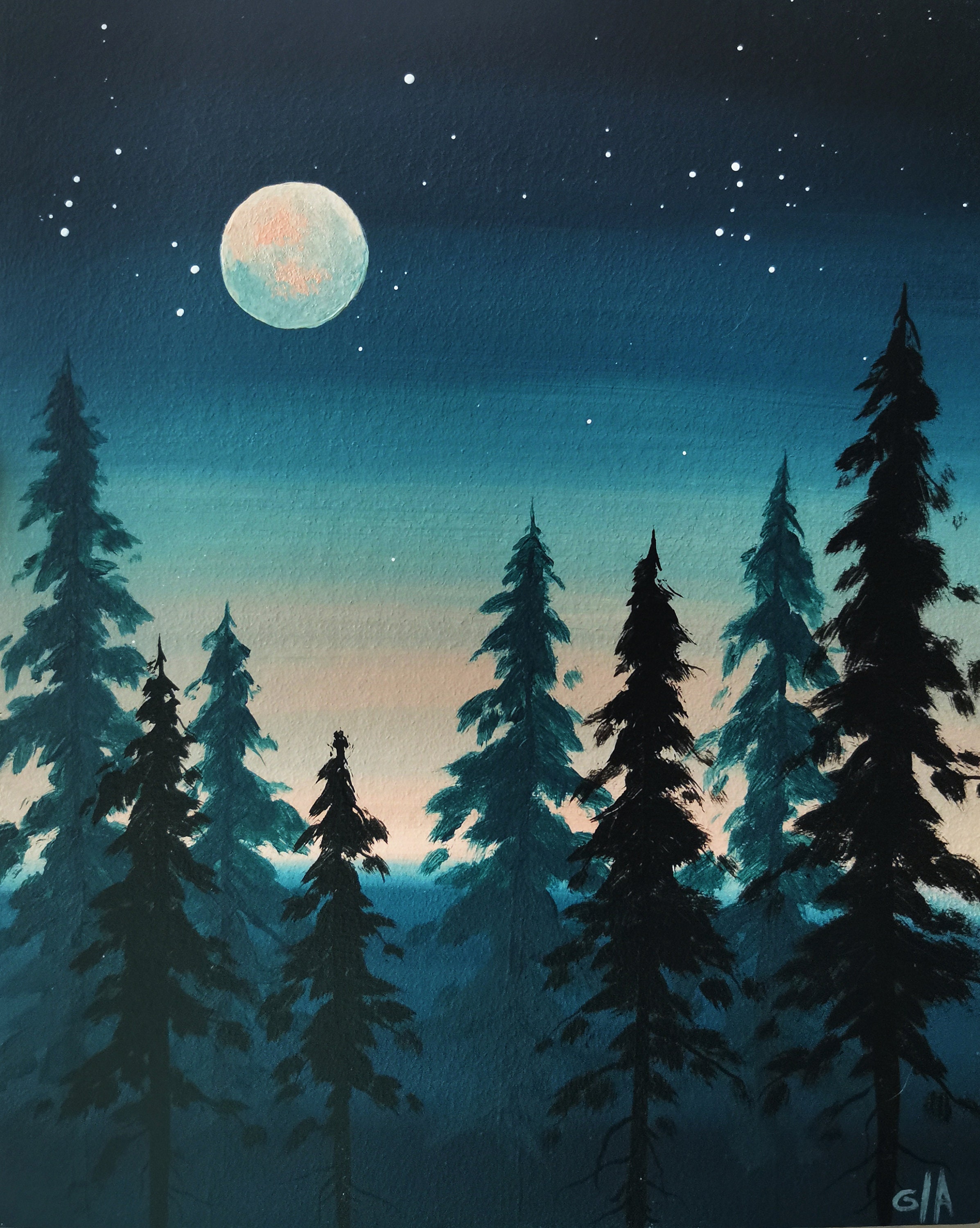 Dunkle Landschaftsmalerei Original Art Bäume Wald Malerei | Etsy