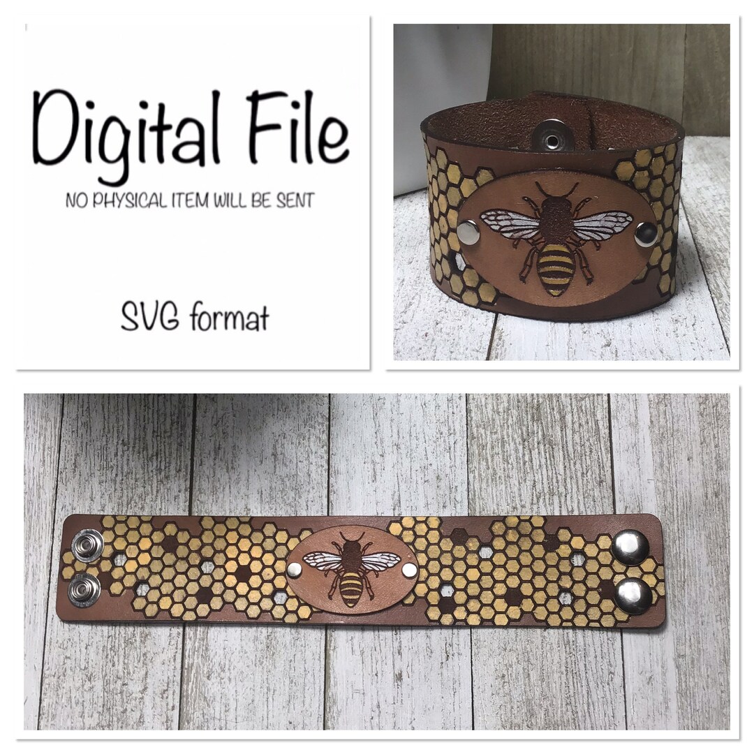 Bee Leather Cuff Bracelet Svg/honeycomb Bracelet/leather Cuff Svg ...