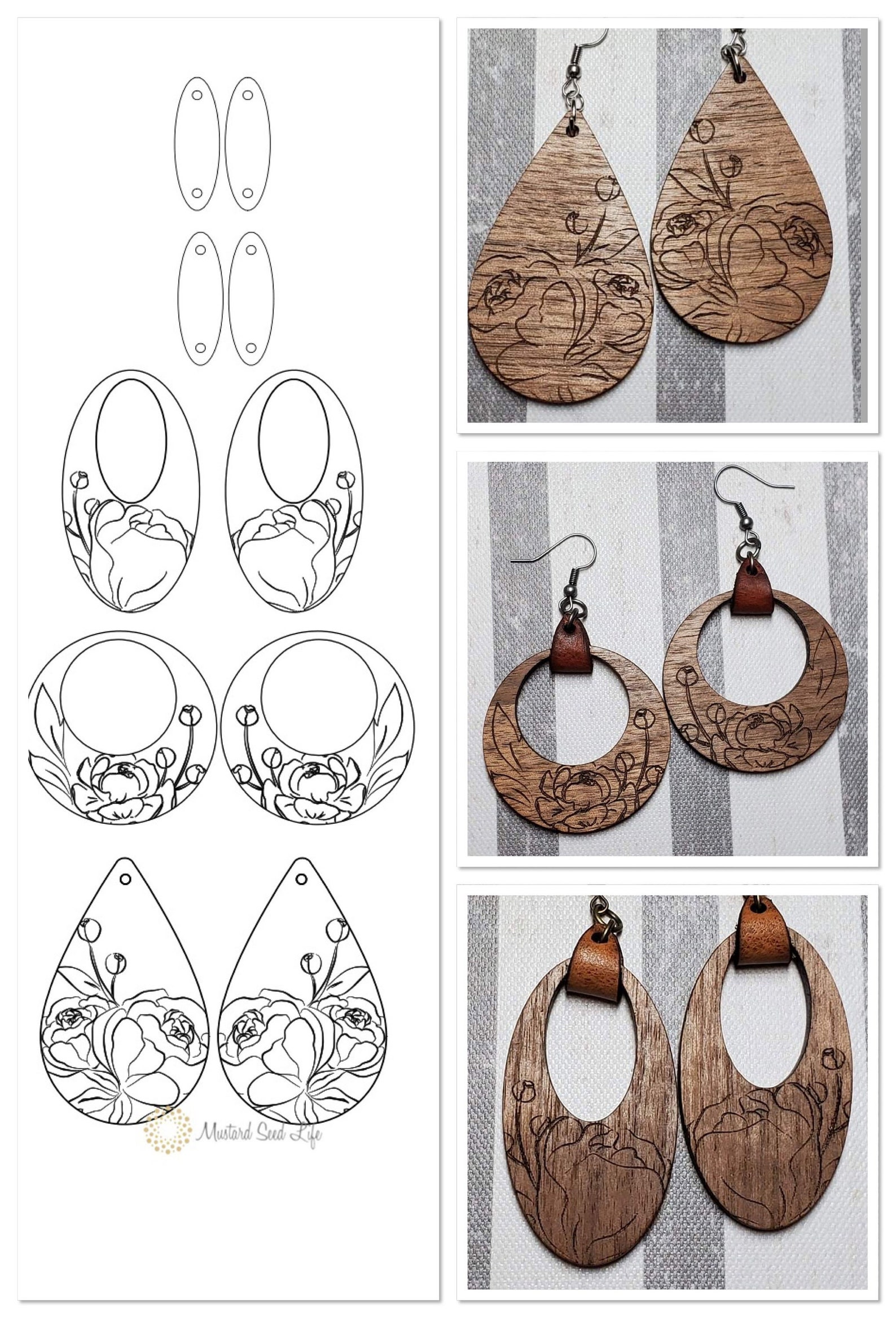 Wood Earring SVG/ Laser Earring SVG/ Peony Earring File/ - Etsy