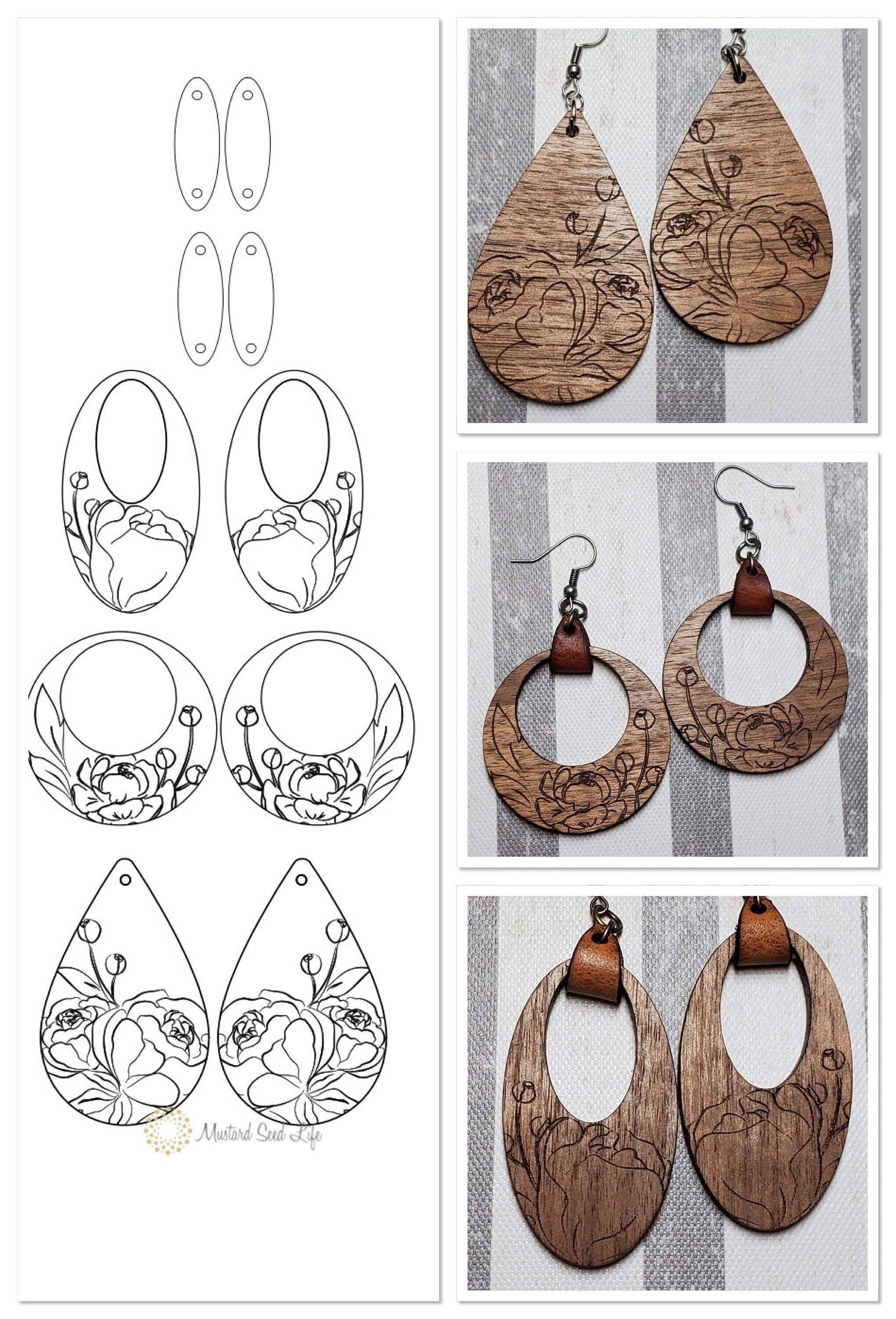 Wood Earring SVG/ Laser Earring SVG/ Peony Earring File/ - Etsy