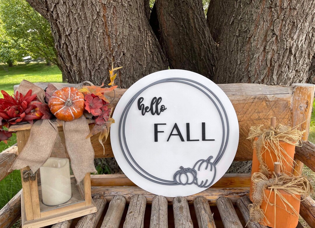 Wood Round SVG/ Fall Door Hanger SVG/ Fall Decor Laser File/ Fall ...