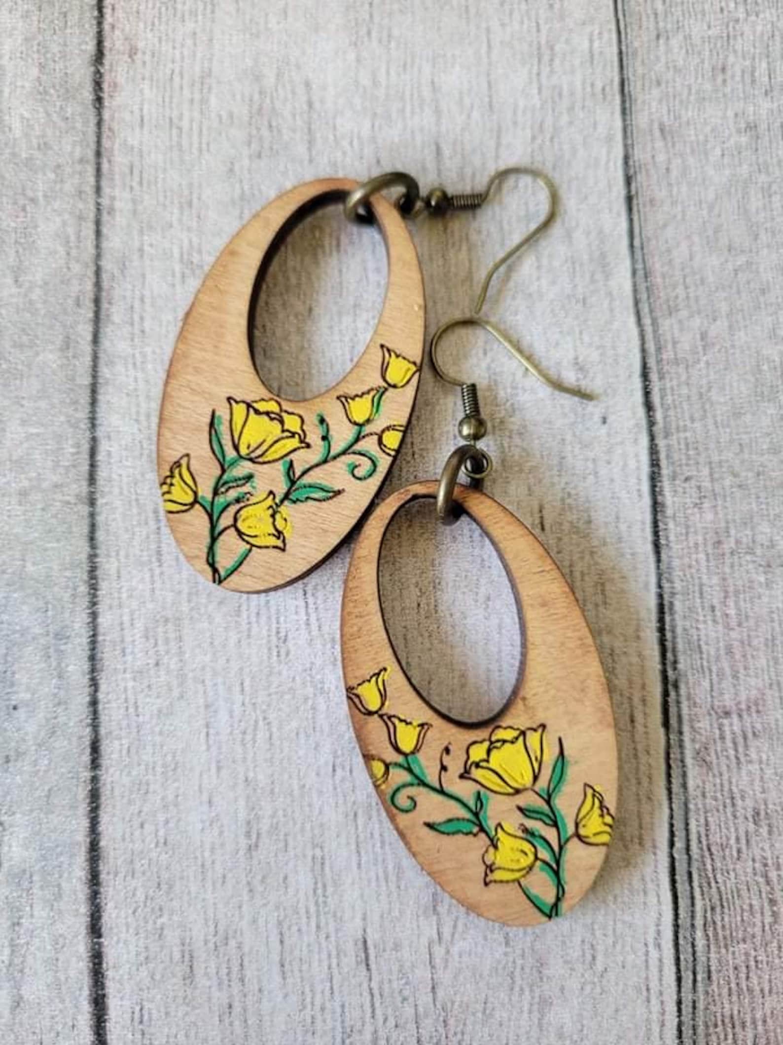 Wood Earring SVG/ Laser Earring SVG/ Tulip Earring File/ - Etsy