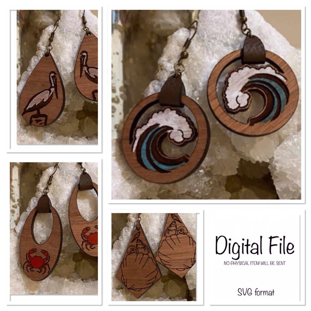 Wood Earring SVG/ Laser Earring SVG/ Beach Print Earring File/ Beach ...