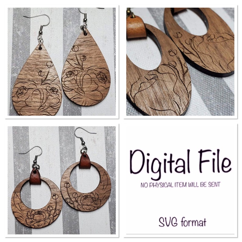 Wood Earring SVG/ Laser Earring SVG/ Peony Earring File/ - Etsy