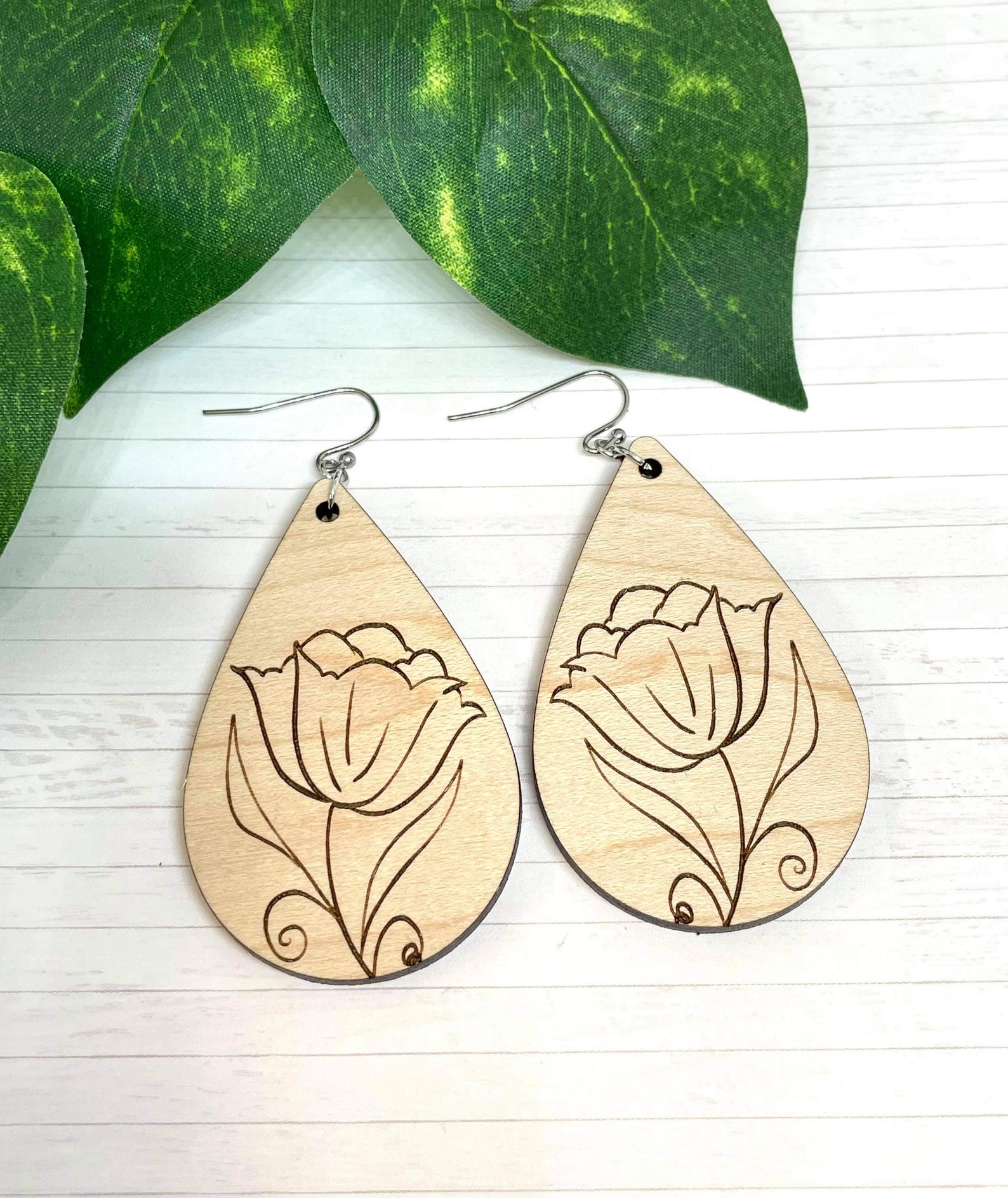 Wood Earring SVG/ Laser Earring SVG/ Tulip Earring File/ Floral Svg ...