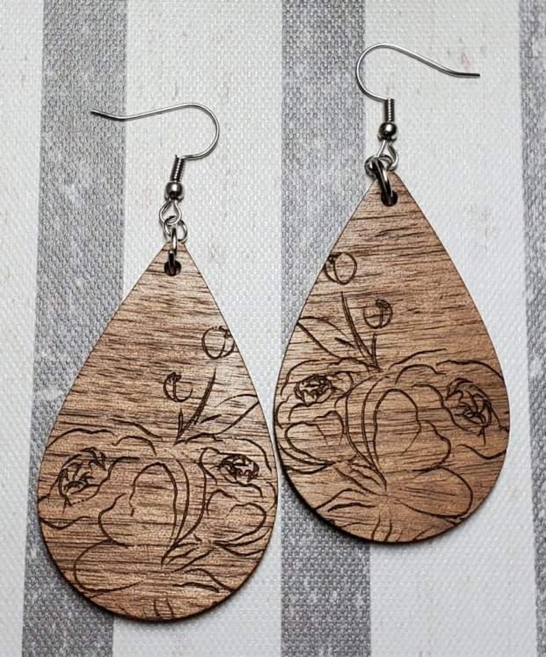Wood Earring SVG/ Laser Earring SVG/ Peony Earring File/ - Etsy