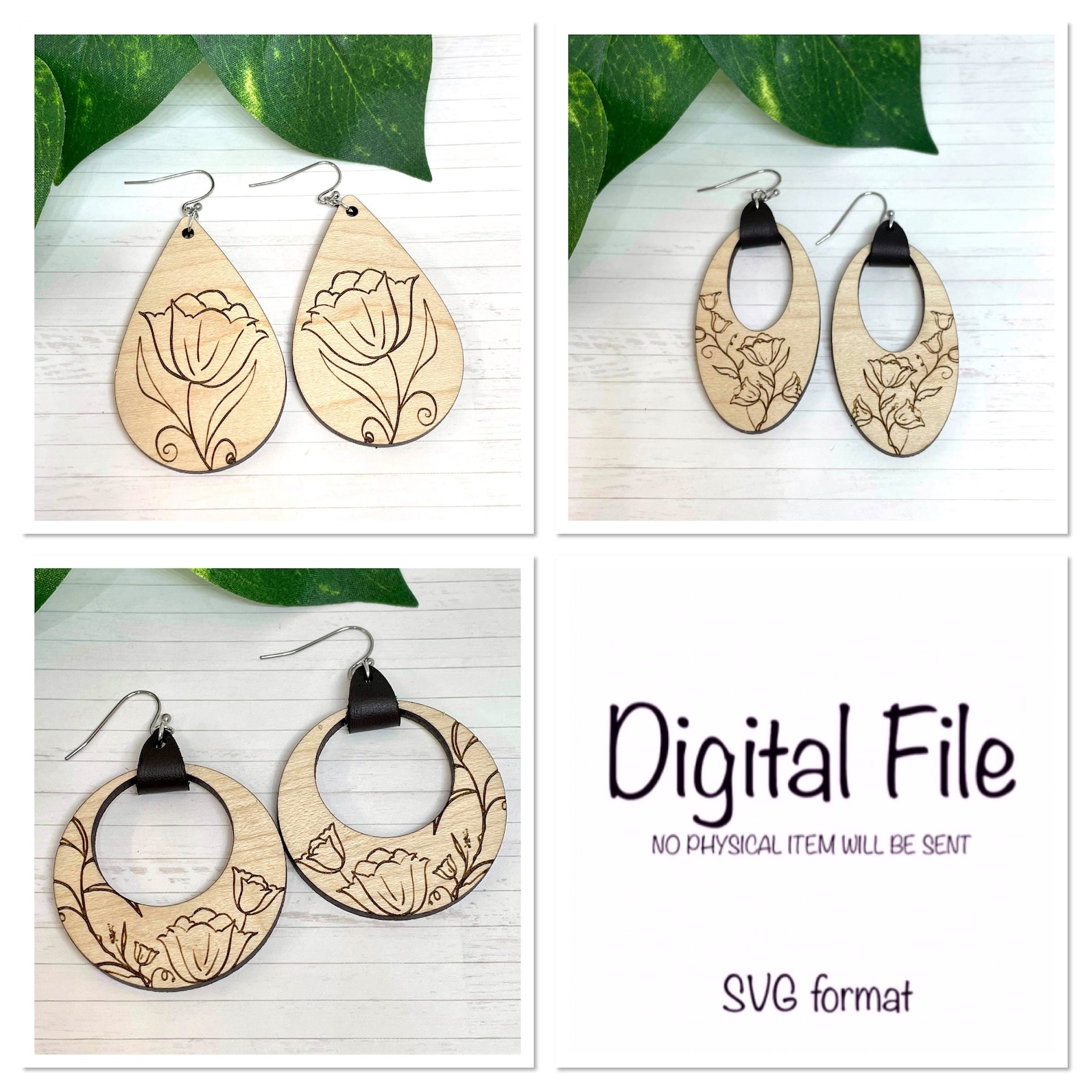 Wood Earring SVG/ Laser Earring SVG/ Tulip Earring File/ - Etsy