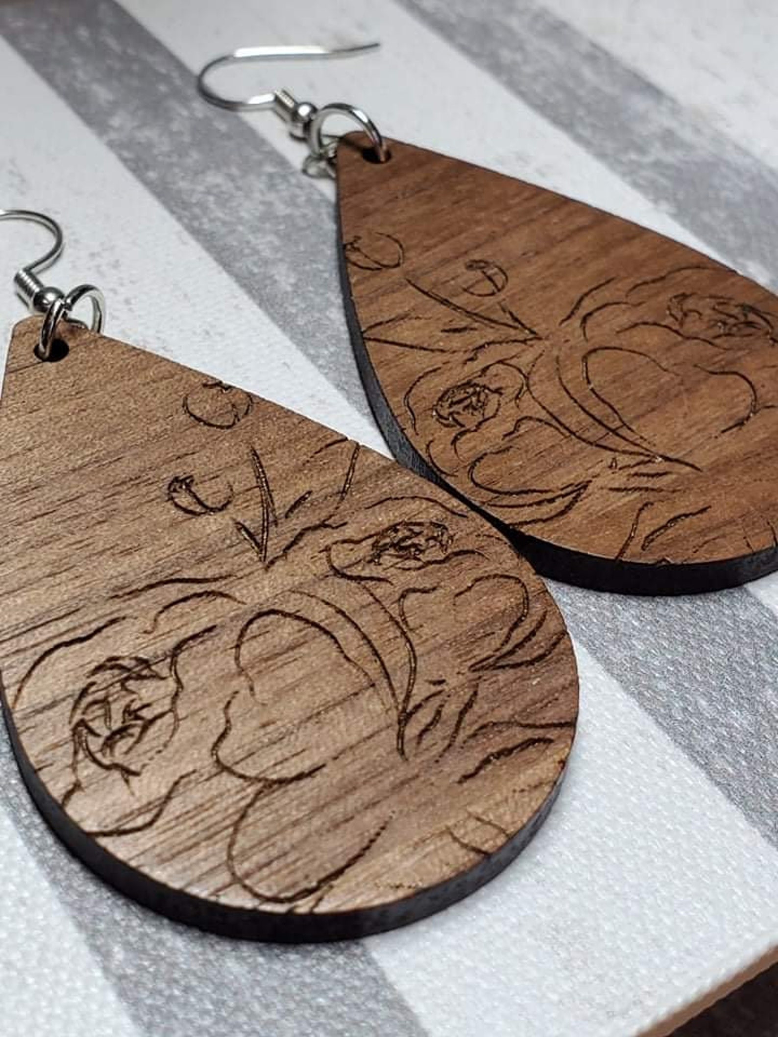 Wood Earring SVG/ Laser Earring SVG/ Peony Earring File/ - Etsy