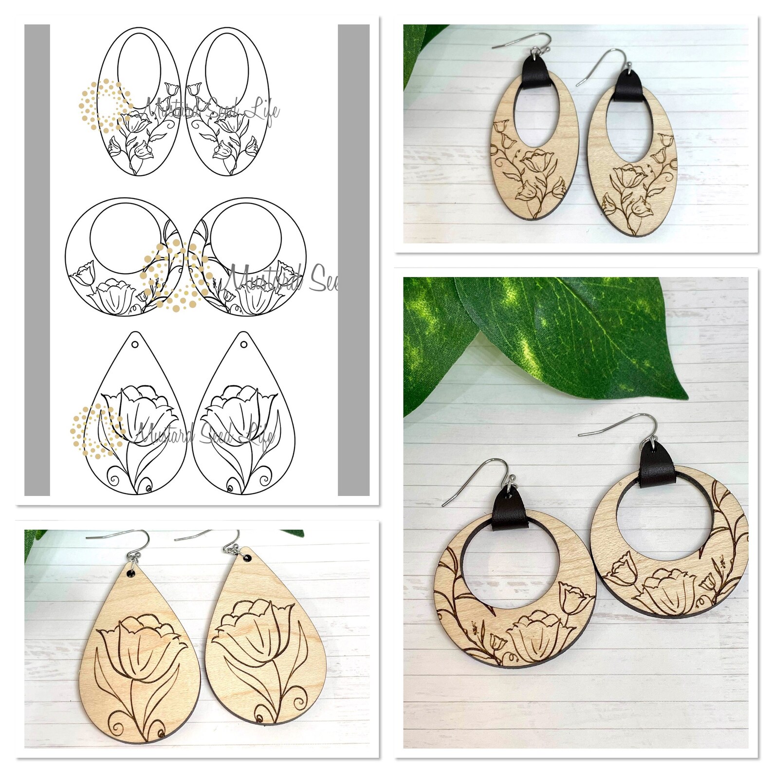Wood Earring SVG/ Laser Earring SVG/ Tulip Earring File/ - Etsy
