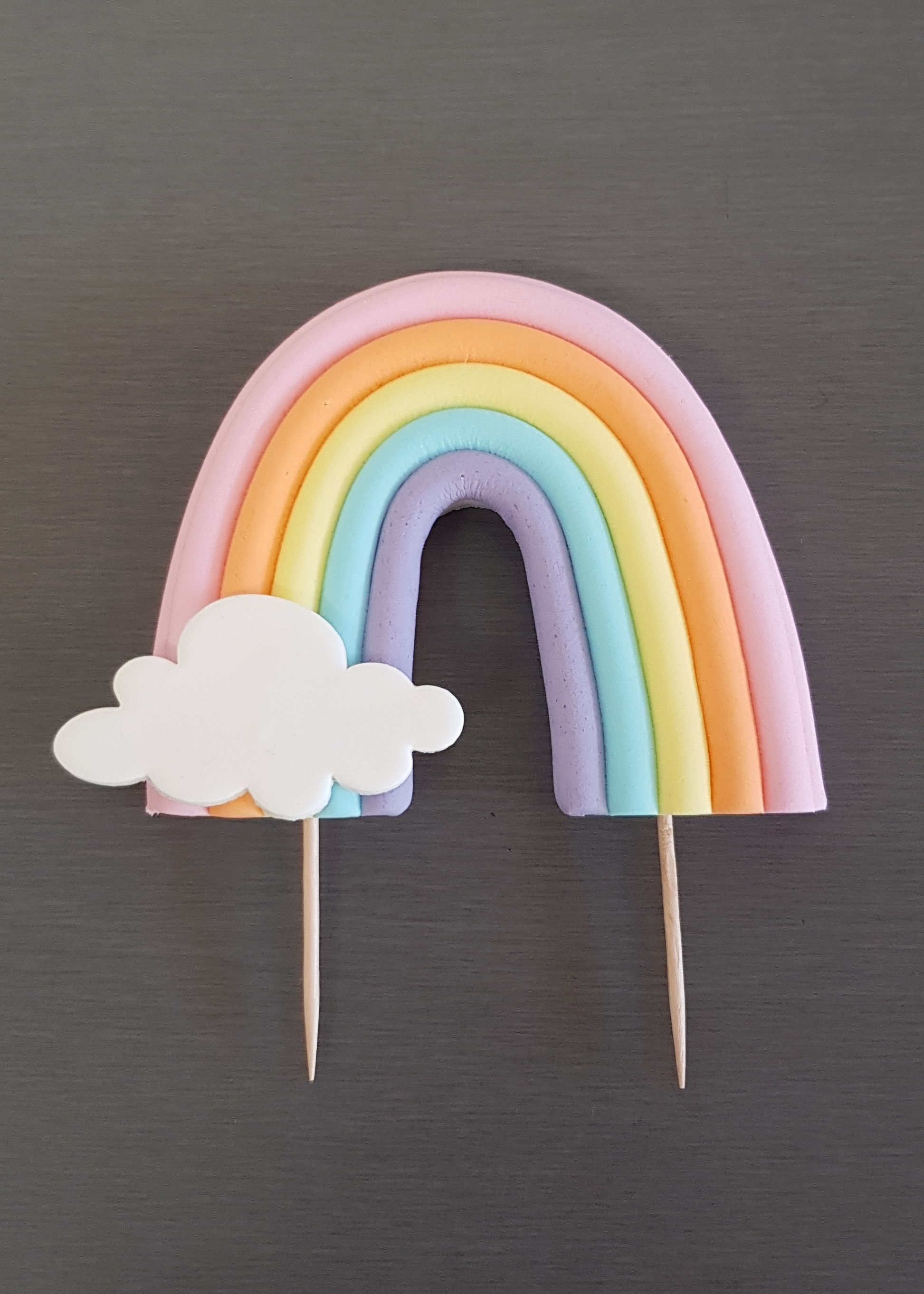 1 X Pastel Rainbow Cake Topper Fondant Light Coloured Rainbow | Etsy