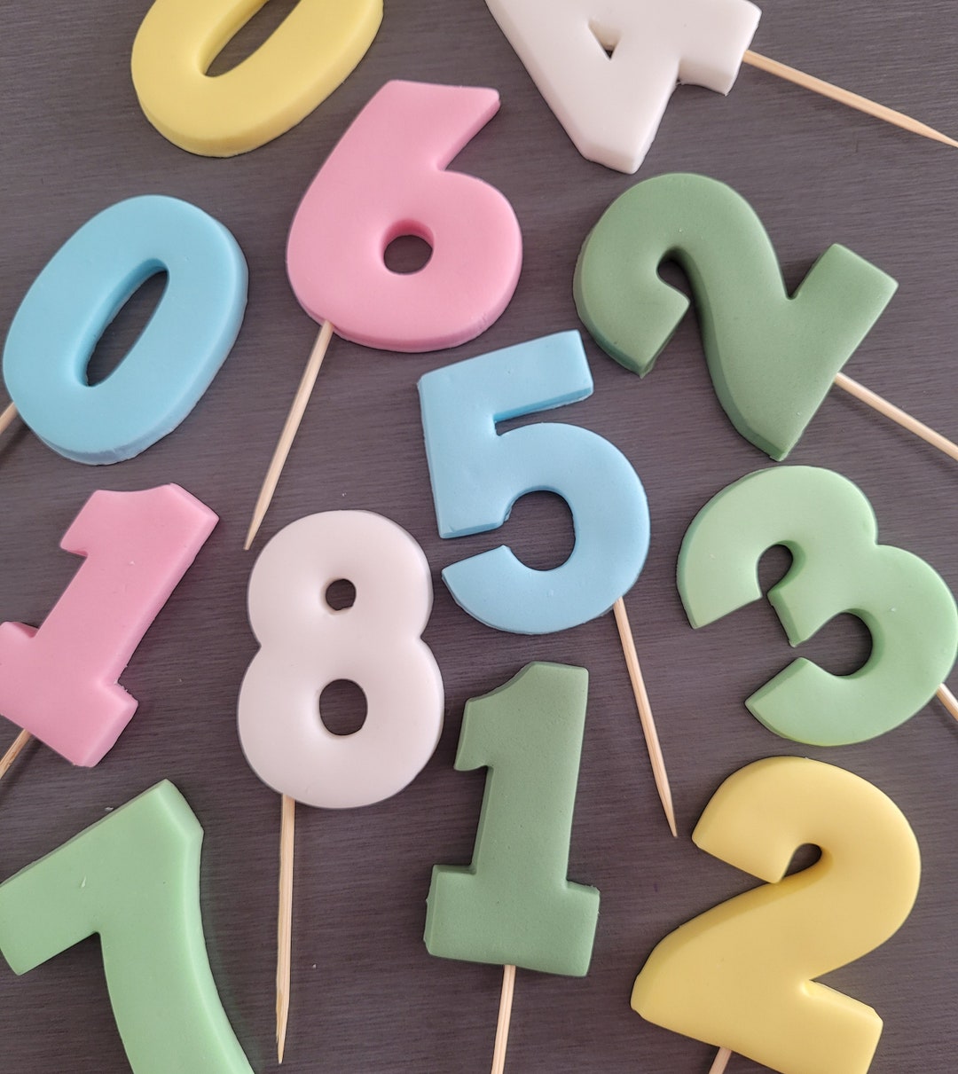 Number Cake Toppers (set on Stick), Fondant Icing Cake Decorations, - Etsy