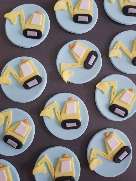 6 X Excavator Cupcake Toppers Fondant Digger Cupcake | Etsy