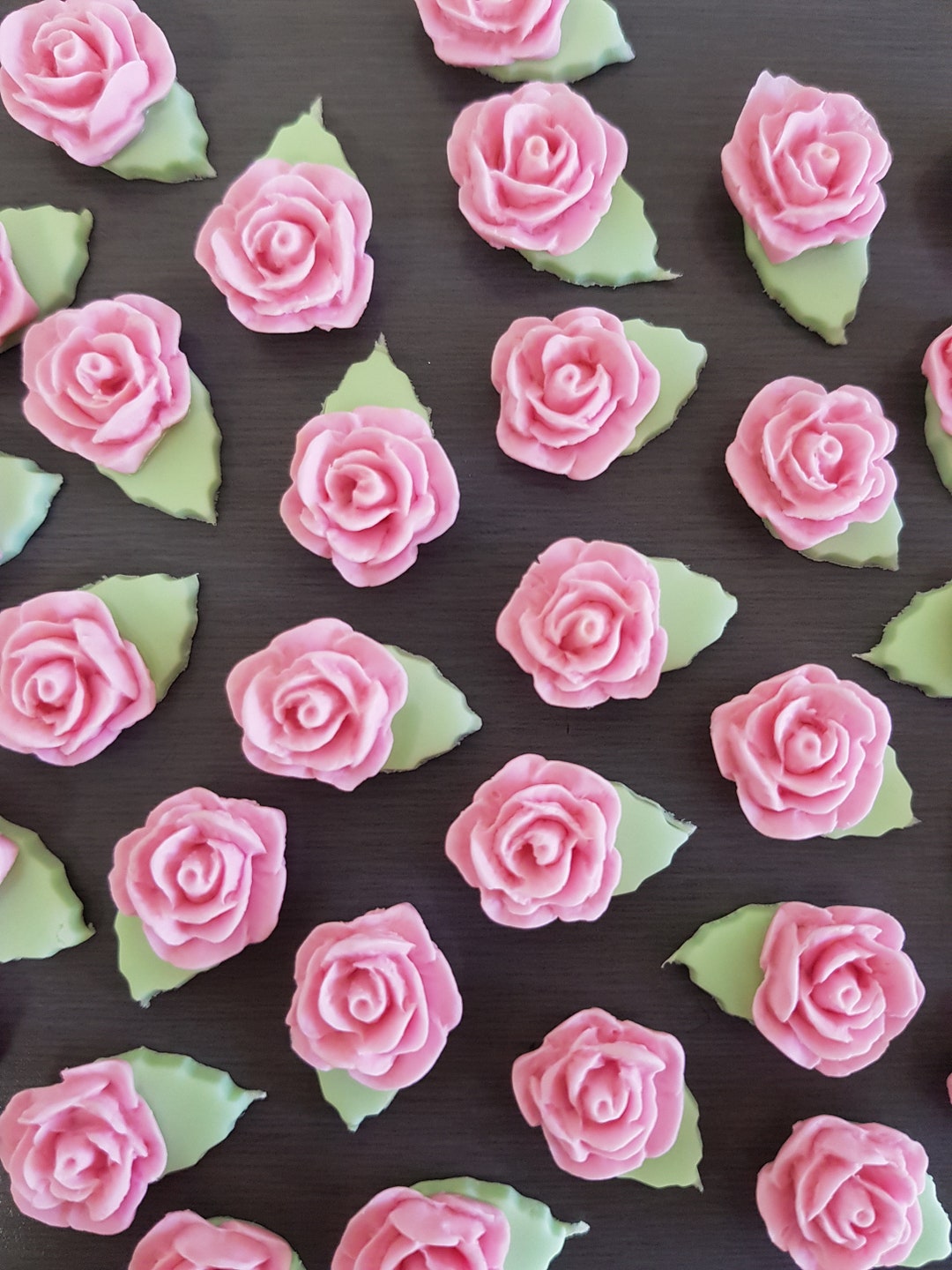 12 X Rose Cake & Cupcake Toppers (mini), Fondant Icing Mini Rose Cake ...
