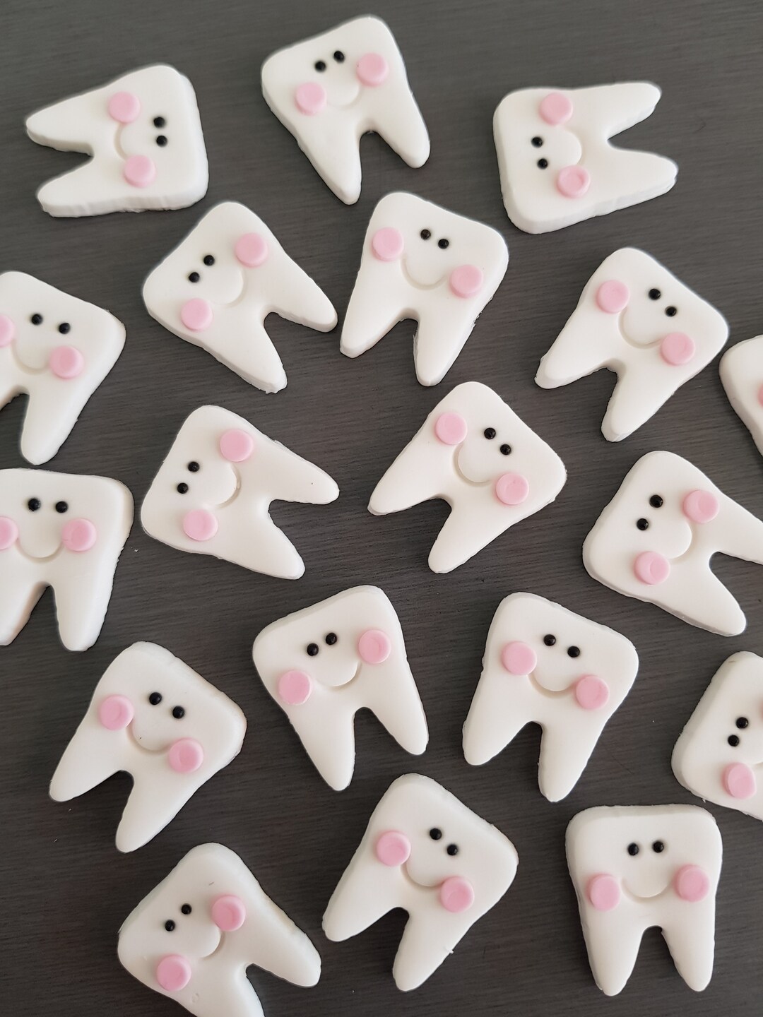 6 X Teeth Cupcake Toppers, Fondant Icing Teeth Cake Decorations, Tooth ...