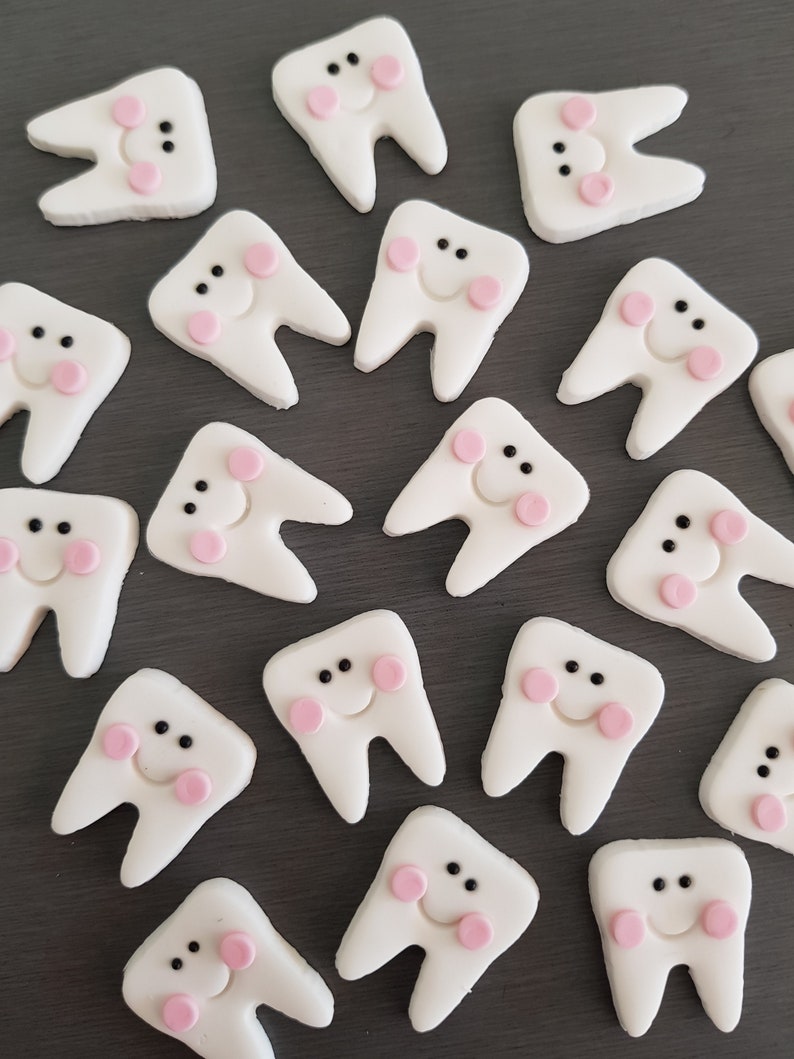 6 X Teeth Cupcake Toppers, Fondant Icing Teeth Cake Decorations, Tooth ...
