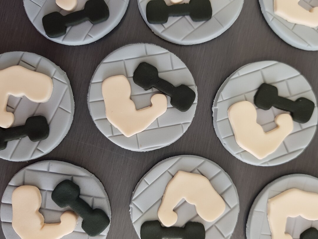 6 X Strong Arm Cupcake Toppers, Weight Lifting Cupcake Decorations ...