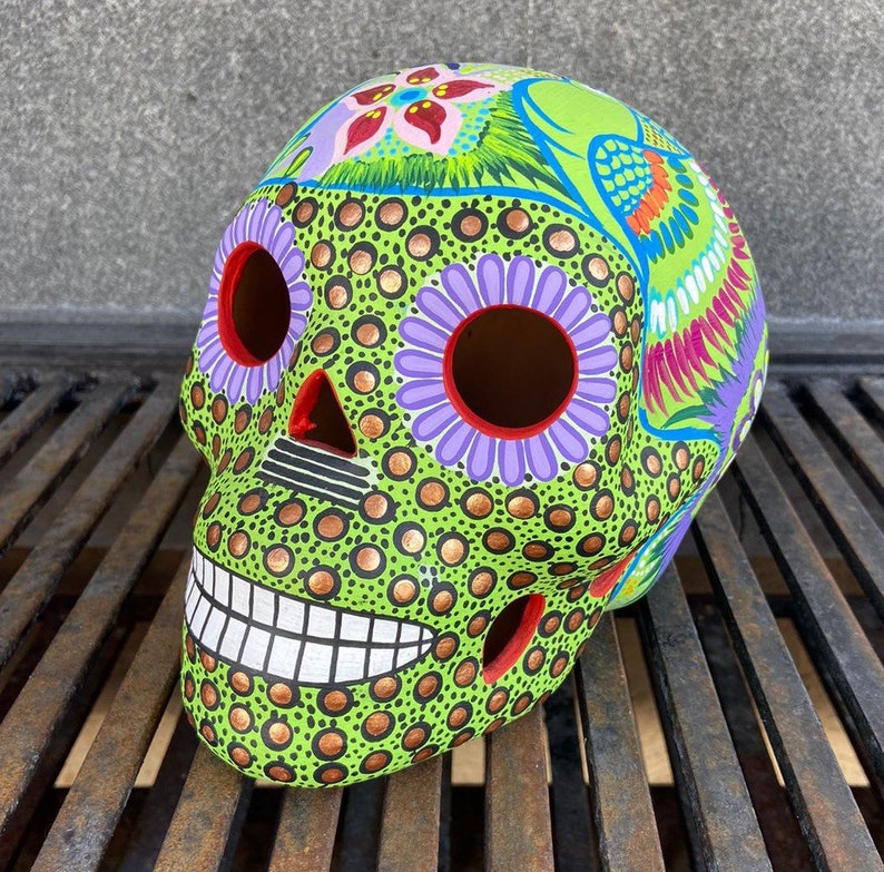 Hand-painted Mexican Huichol Large Calavera Skull. Day of the - Etsy