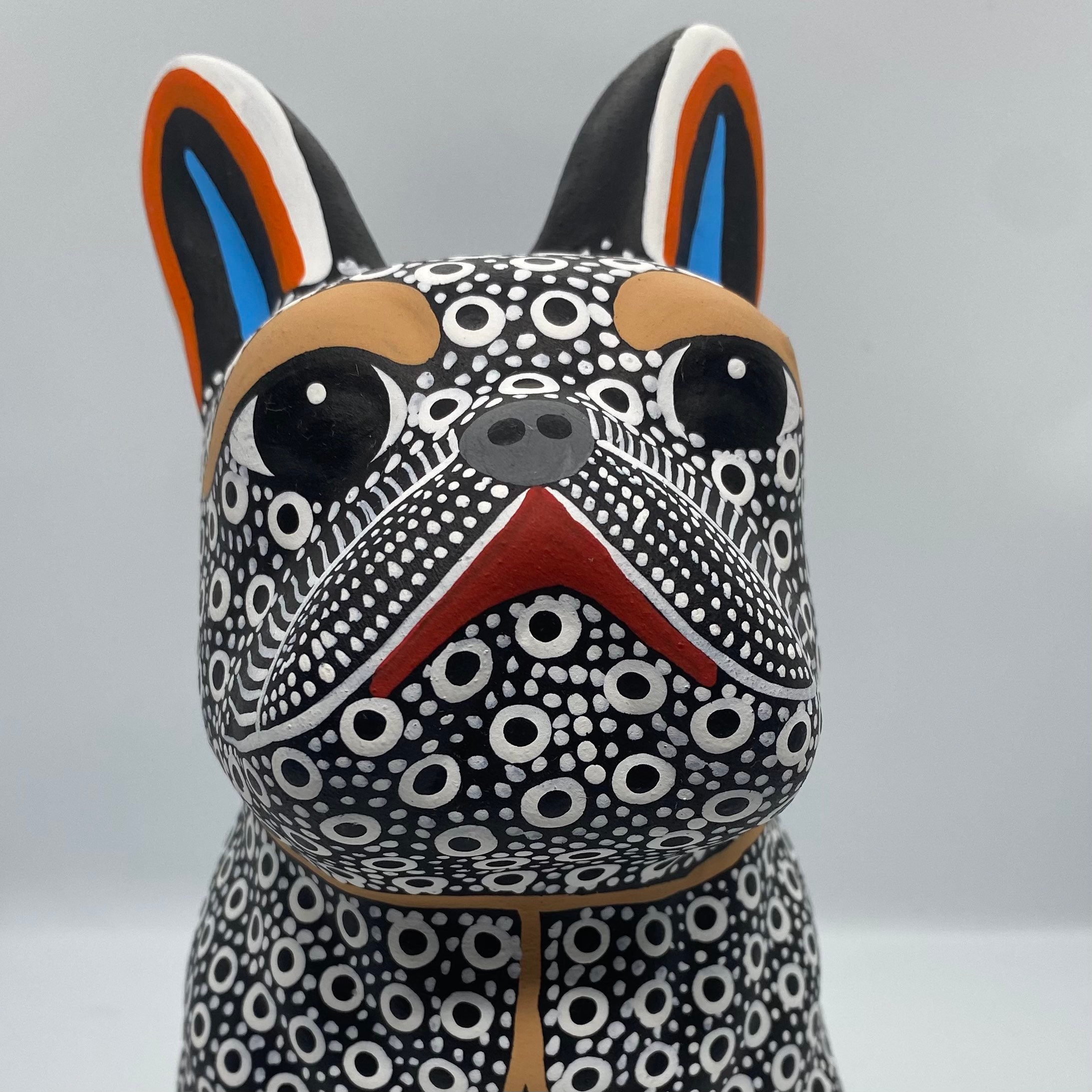 Hand-painted Mexican Huichol French Bulldog. Mexican Decor. Handmade ...