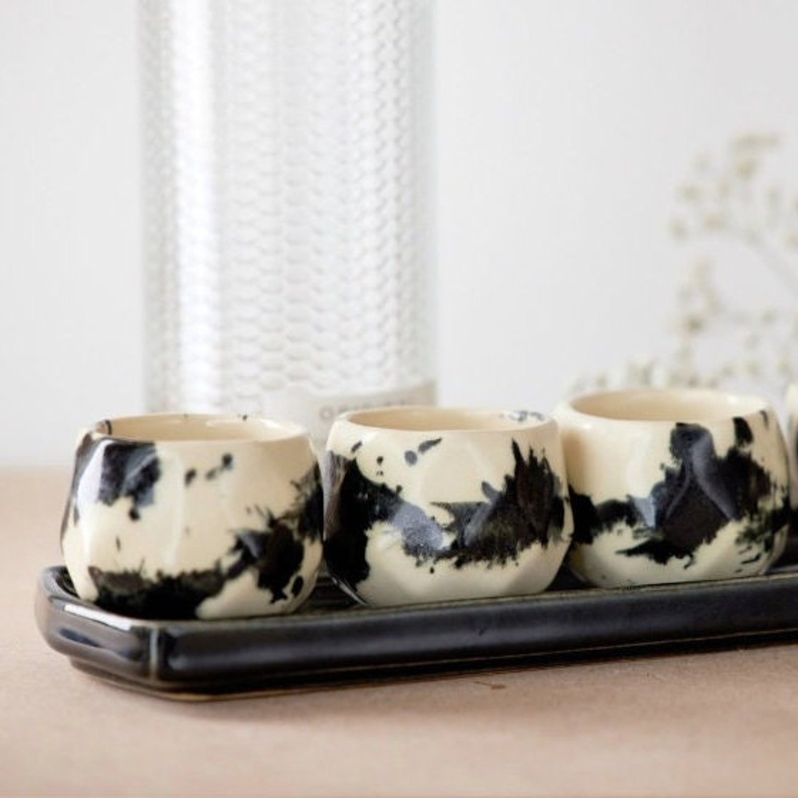 Mexican Handmade Olivia Mezcal Ceramic Shot Glasses W/ Serving Tray ...