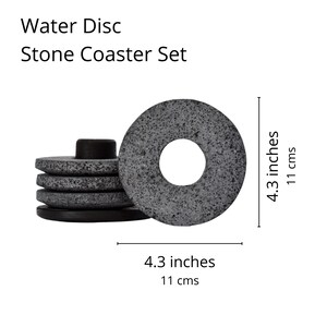 Water Disc Round Stone Coaster Set of 4 With Oak Wood Holder. Absorbent ...