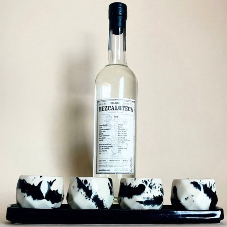 Mexican Handmade Olivia Mezcal Ceramic Shot Glasses W/ Serving Tray ...