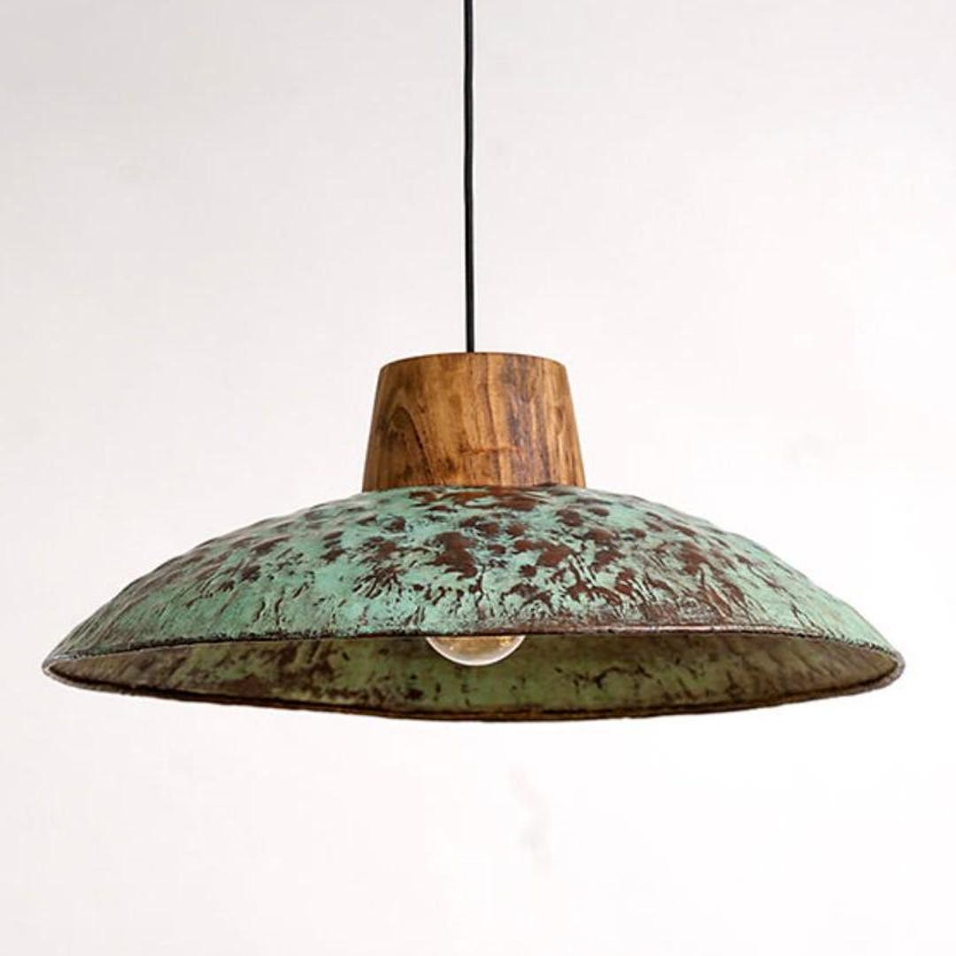 Tizon 24x8 Inches Hammered Copper Oxidized Dome Lamp. Authentic Mexican ...