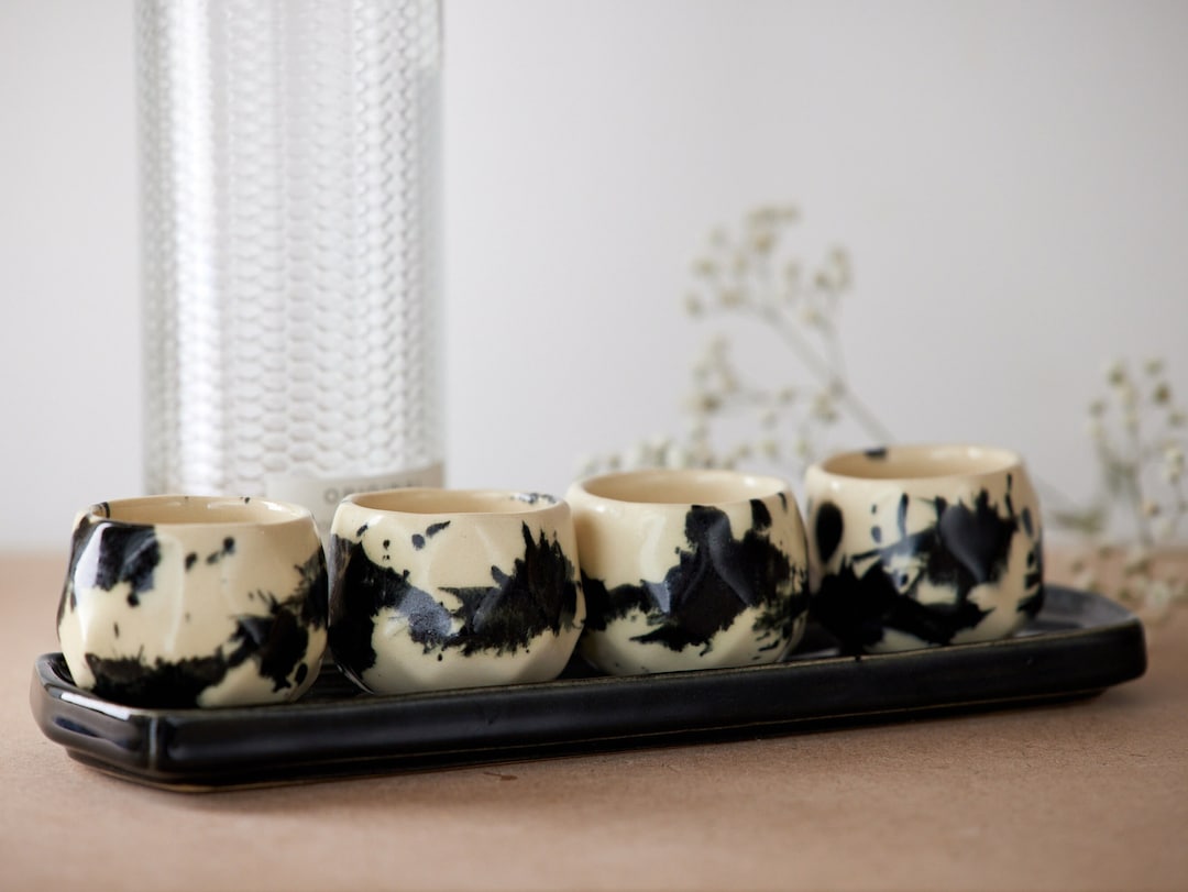 Mexican Handmade Olivia Mezcal Ceramic Shot Glasses W/ Serving Tray ...