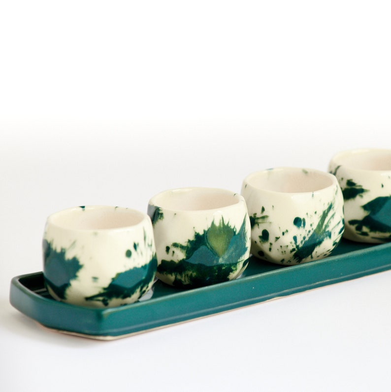Mexican Handmade Olivia Mezcal Ceramic Shot Glasses W/ Serving Tray ...