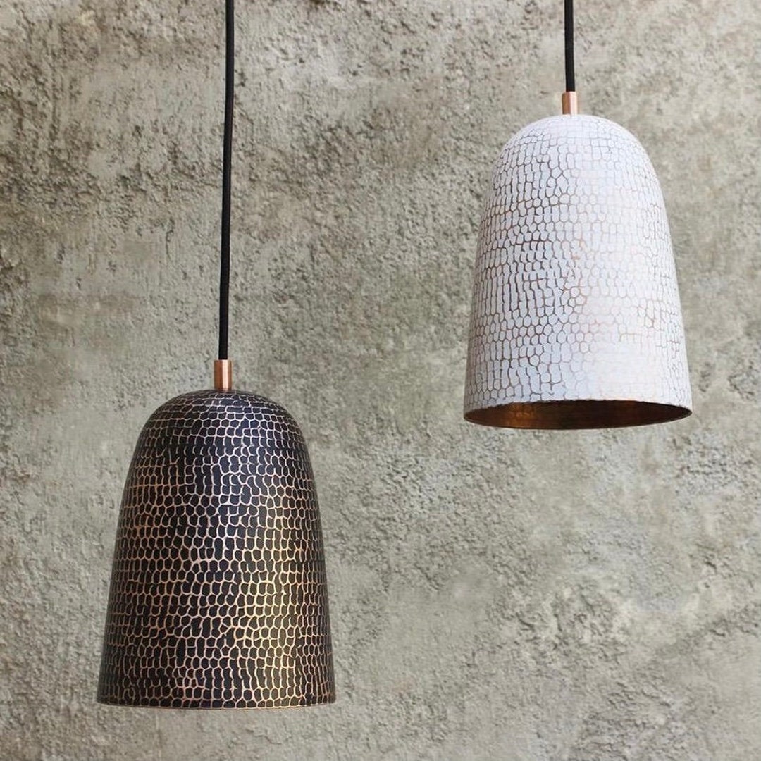 Clara 8x6 Inches Hammered Copper Bell Lamp Set. Authentic Mexican ...